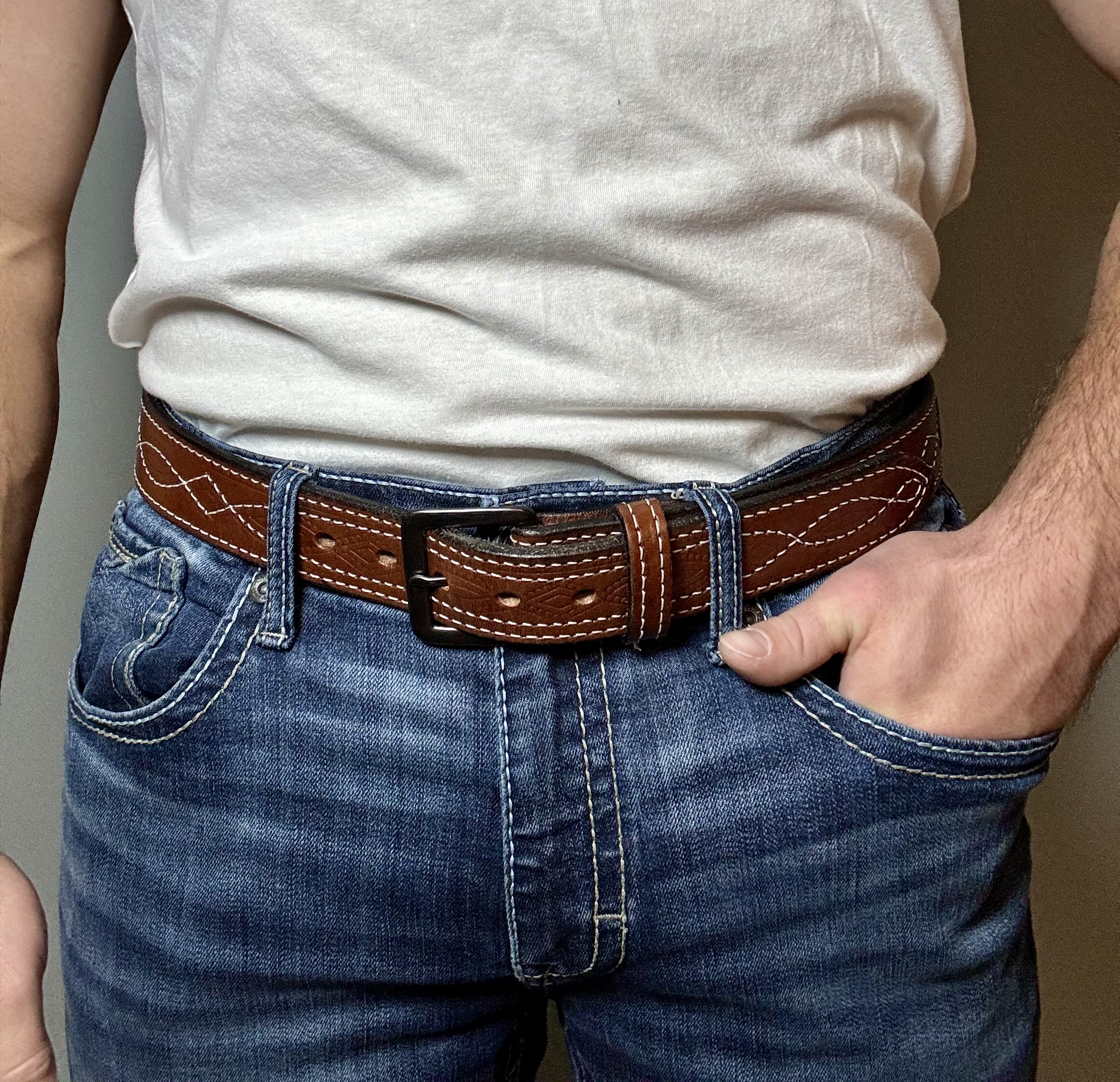 Brown Figure 8 Stitch Leather Belt - Amish Made